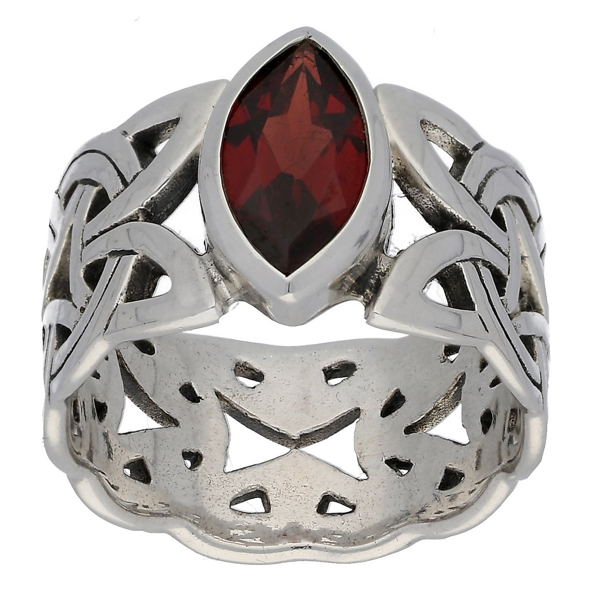 Borre Knot Deep Red Garnet Ellipse Viking Braided Wedding Band Norse Celtic Sterling Silver Ring Size 10(Sizes 4,5,6,7,8,9,10,11,12,13,14,15)