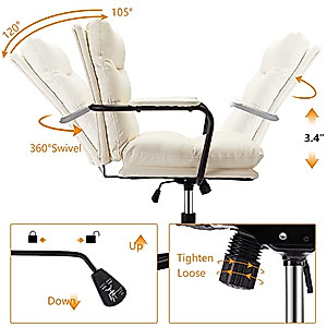AMERROBIL White Home Office Desk Chair with Wheels/Armrests, Modern PU Leather Vanity Chair Midback Adjustable Home Computer Chair for Living Room, Bedroom, Office, Vanity and Study