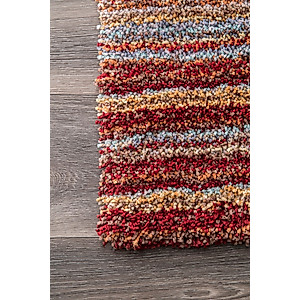 nuLOOM Drey Striped Shag Area Rug - 6x9 Shag Area Rug Casual Red Multi/Multicolor Rugs for Living Room Bedroom Dining Room Nursery