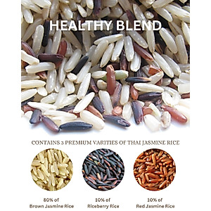 Organic Mixed Rice - 3 Kinds of Thai Rice Medley: Brown Jasmine, Black Jasmine Riceberry, and Red Jasmine - High Fiber Gluten Free Superfood 2 LB