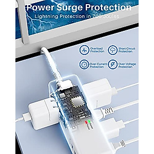 Power Strip Surge Protector by KOOSLA, [15A 1875W] 3 Sided, 6.5 ft Extension Cord, Flat Plug, 8 AC Multiple Outlets & 3 USB Ports Charging Station, Compact for Travel, Home, Office, Dorm Room