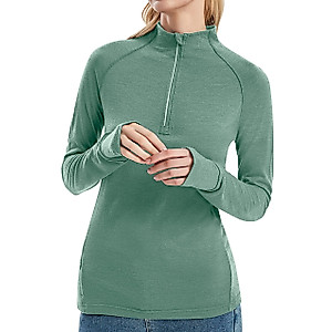 Iguana Women's 220 Midweight 100% Merino Wool Zip Neck Top Shirts Green