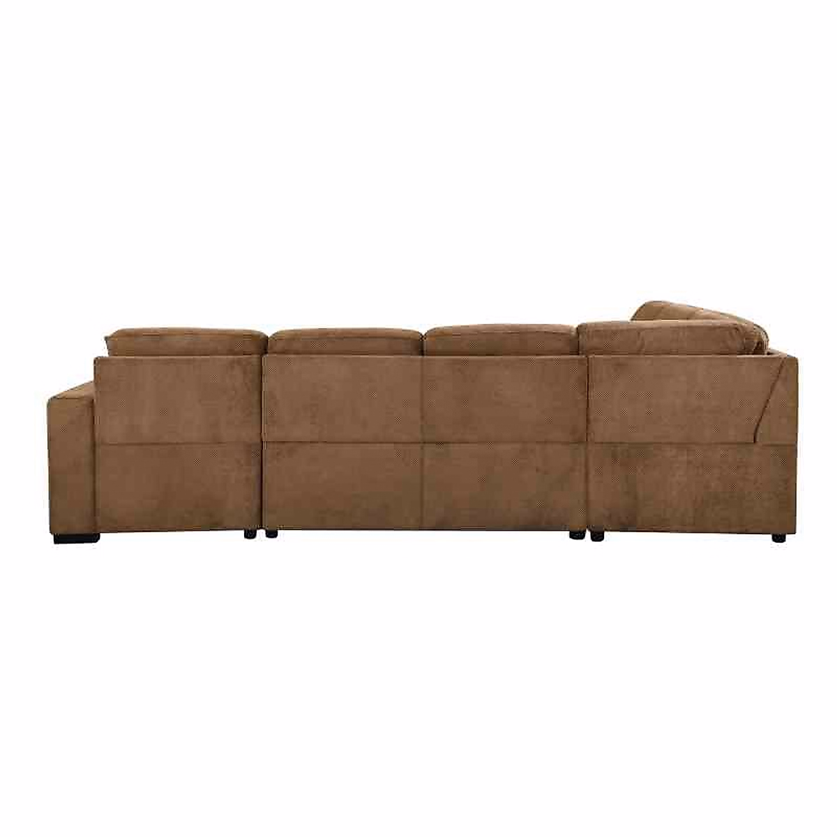 Cotoala 123" U-Shaped Sectional Sofa with Pull Out Sleeper Bed and Storage Chaise Lounge, 6 Seat Large Couch w/ 4 Throw Pillows for Livingroom, Save Space Design, Brown