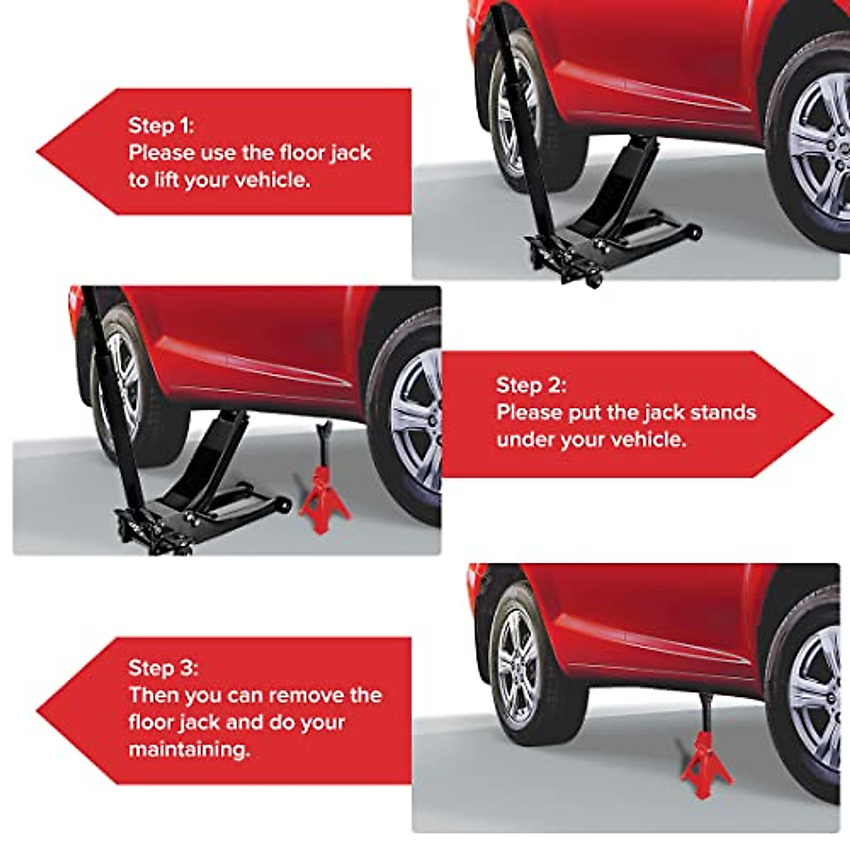 Donext Jack Stands 3 Ton (6,500 lb) Capacity Steel, 1 Pair Red Lifting Stand Adjustable Jack Stands