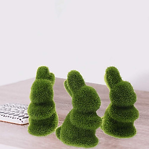 NUOBESTY 6 Pcs Easter Bunny Artificial Grass Turf Bunny Garden Statue Easter Party Ornament Easter Moss Bunny Statue Imitated Desk Decoration Flocking Rabbit Figurines Animal Glass Table