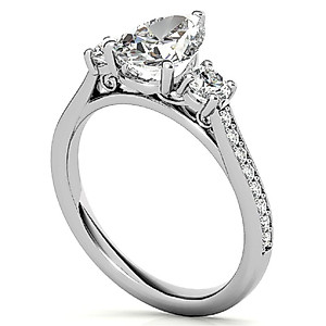 Solitaire Moissanite Engagement Ring Set 3 CT Pear Cut Moissanite Bridal Wedding Ring Set for Women Her VVS Colorless (925 Silver (White Gold Plated))