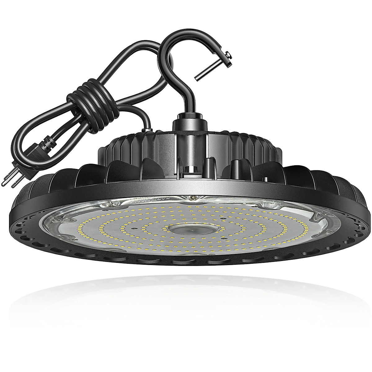 SHINEWOO LED High Bay Light 150W 21,000lm 5000K Daylight 600W MH/HPS Equivalent with US Plug 5’ Cable Waterproof UFO Commercial Warehouse Workshop Garage Factory Area Lighting Fixture