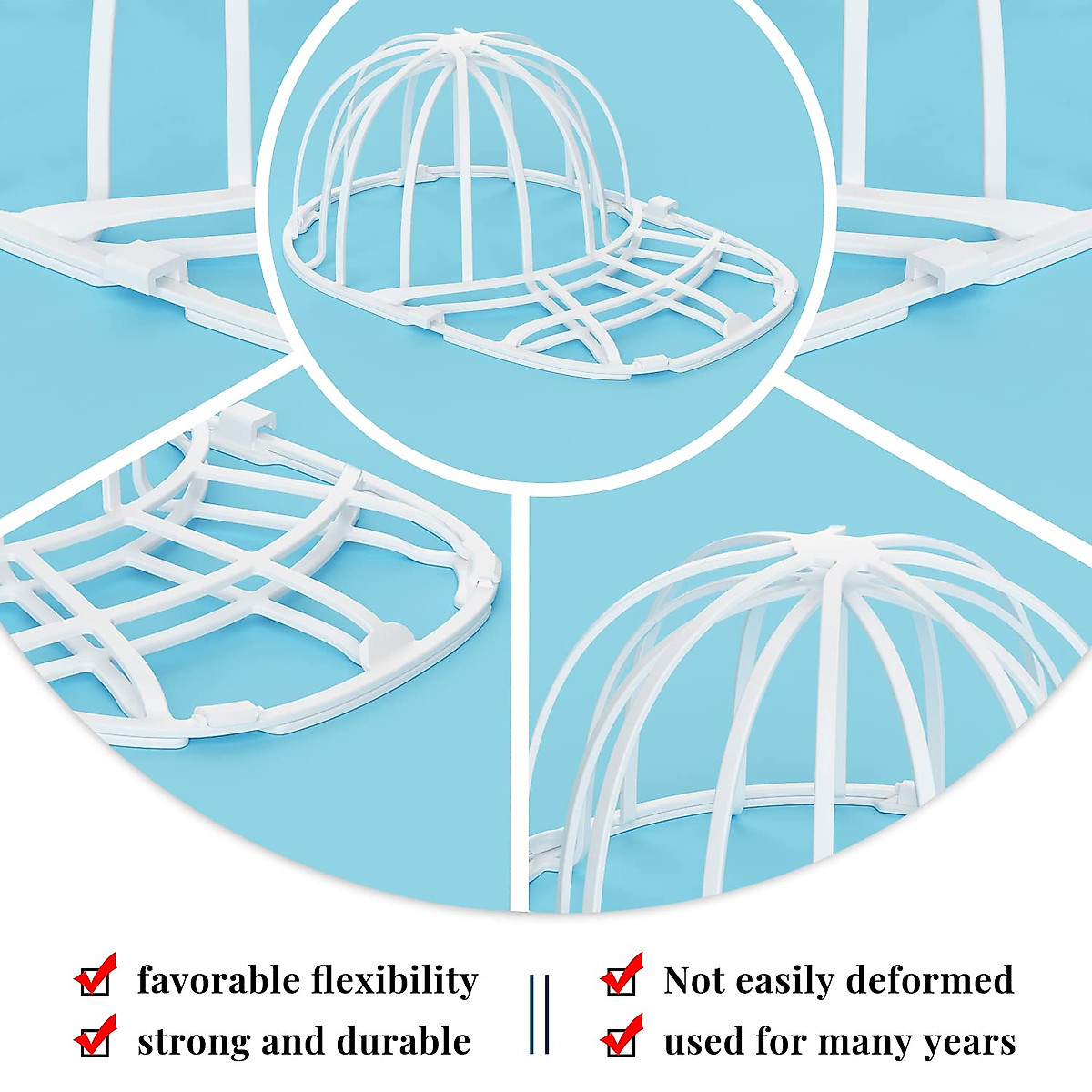 Haiou 4 Pack Hat Washers, Cap Washers for Washing Machine, Hat Cleaning Shaper Protector Fit for Adult and Kid's Baseball Caps, White (4 Pack)