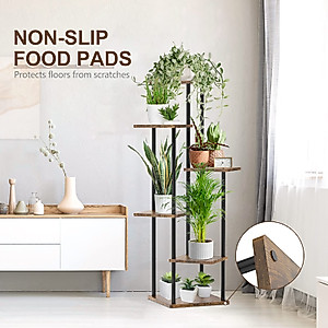 Oppro 6 Tier Tall Corner Plant Stands Indoor, 45Inch Large Metal Wood Flower Pot Shelf for Multiple Plants, Tiered Plant Holder Display Rack for Outdoor Balcony Garden Patio Living Room (Black)