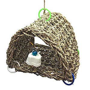 kathson Bird Sheltering Seagrass Tent Hammock Small Animal Snuggle Hut Parrot cage Toy for Parakeets,Cockatiels,Lovebirds,Ring Necks,Pionus,Senegals Small to Medium Birds
