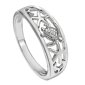Aloha Jewelry Company Sterling Silver Tapered Hawaiian Turtle and Starfish Ring Wedding Band, Sizes 4-10 (10)
