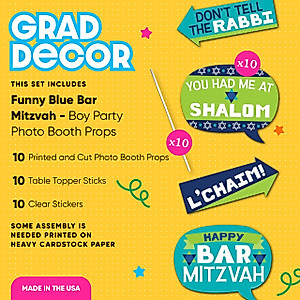 Big Dot of Happiness Funny Blue Bar Mitzvah - Boy Party Photo Booth Props Kit - 10 Piece