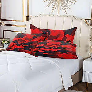 Red Camo Pillowcase for Hair and Skin Body Pillow Cover Long Bedding Pillowcases 20"X 54" Flannel Pillow Cases with Zipper for Sleeping