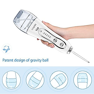 H2ofloss Water Flosser Portable Dental Oral Irrigator with 5 Modes, 6 Replaceable Jet Tips, Rechargeable Waterproof Teeth Cleaner for Home and Travel -300ml Detachable Reservoir (HF-6)