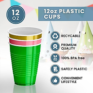 DecorRack Pink Plastic Cups, 12 oz Disposable Cups, Party Supplies (60 Count)