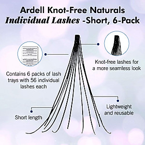Ardell False Eyelashes Knot-Free Individuals Short Black, 6-Pack (contains 6 packs of lash trays with 56 Individual Lashes each)