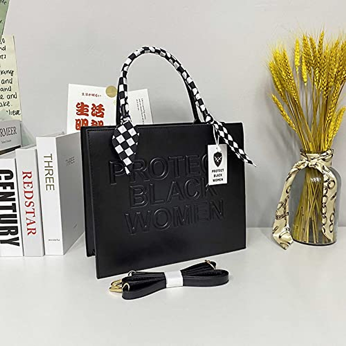 Protect Black Women Tote Bag Fashion Ladies PU Leather Top Handle Purse Handbag Satchel Shoulder Bag Crossbody (large black)