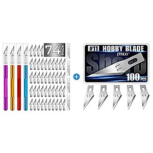 74 Pack Hobby Knife Exacto Knife with 4 Upgrade Sharp Hobby Knives and 70 Spare Craft Knife Blades, 100 PCS Exacto Knife Blades, SK5 Carbon Steel #11 Exacto Blades