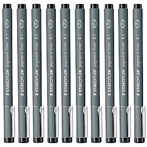 STAEDTLER Staedtler 0.1 Mm Pigment Liner Fineliner Sketching Drawing Drafting Pens Pack Of 10