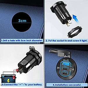 12v USB Outlet USB C Aluminum Car Charger Socket 2 Pack: Newest 58W Lengthened RV USB Outlet 12v Socket Dual USB-C 20W PD3.0 and 18W QC3.0 Car USB Port with Button Power Switch Mounting Panel