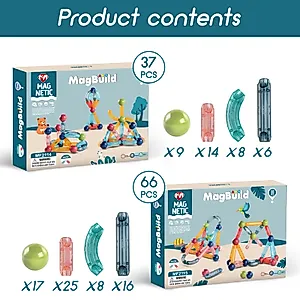 csvictory Magnetic Balls and Rods Set, Magnetic Blocks Toy for STEM, Magnetic Building Blocks with Magnetic Rods & Balls, Magnetic Sticks and Balls Building Set for Kids Age 3+ (66 PCS)