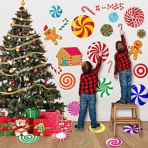 DIYDEC 70PCS Peppermint Floor Decals Stickers, Self-Adhesive Christmas Candy Party Wall Floor Stickers Decals for Christmas Floor Candy Land Decoration