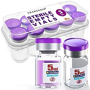 5ml Sterile Empty Vial,Sterile Glass Vials, with Self-Healing Injection Port and Flip Top Cap, Sterile Package 10PCS by ZHANXUBIO (5ml,10)