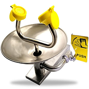 JJ CARE Yellow Eye Wash Station - Continuous Flow Dual Spray Heads Eye Wash Units - Hands-Free Emergency Eyewash Station - Wall Mount Stainless Steel Eye Washing Irrigation - Portable Eye Washer