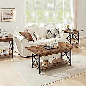GreenForest Coffee Table Large 43.3 x 23.6 inch Farmhouse Rustic with Storage Shelf for Living Room, Easy Assembly, Walnut