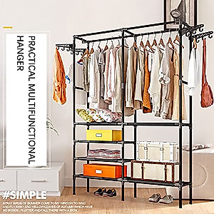 ZZBIQS 5 Tiers Metal Garment Clothing Rack Hanging Clothes Organizers with Shelves and 4 Side Hook , Compact Armoire Storage Rack, 33.8" L x 17.3" W x 68.5" H, Max Load 115 LBS, Black