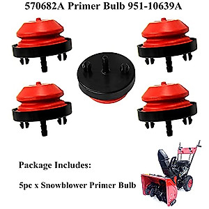 Kimsion 570682A Primer Bulb 951-10639A For Tecumseh AV520 HMSK100 HMSK105 HMSK110, Fits MTD Troy-Bilt Craftsman Ryobi Yard Machines Lawn-Boy Toro Snowblower Snow Thrower TC-570682A 751-10639 (5-Packs)