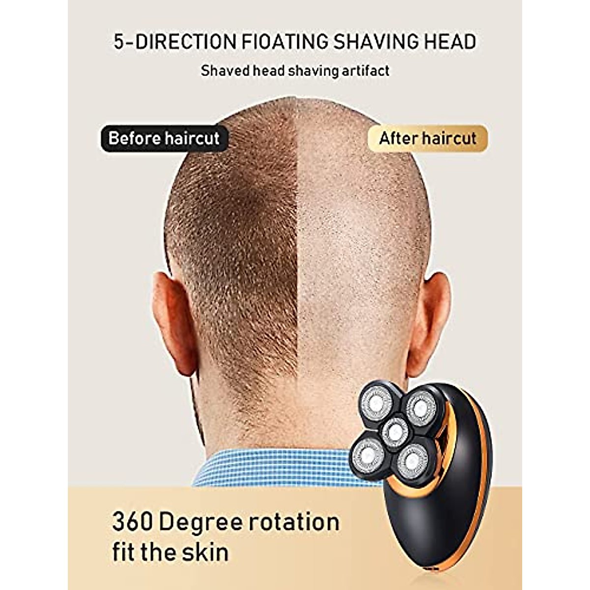 Electric Shavers for Men - 5 in 1 Bald Head Shavers for Men, 5D Floating Cordless USB Rechargeable Rotary Razor Multifunctional Grooming Kit Beard Trimmer Waterproof Wet and Dry with LED Display