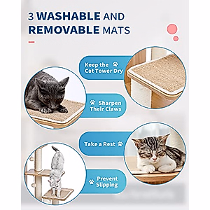 Made4Pets Modern Cat Tree for Large Cat, Wood Cat Tower Heavy Duty with Scratch Post for Indoor Big Cats, 51" Extra Tall Cat Condo Sturdy Frisco Castle with Clear Bowl for Kittens Maine Coon 20Lbs