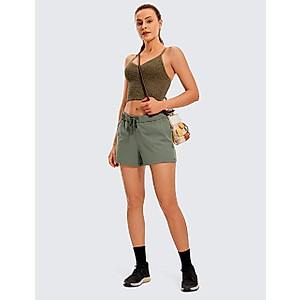 CRZ YOGA Stretch Shorts for Women Work Casual 2.5'' - Athletic Shorts with Pockets for Workout Travel Hiking Golf Grey Sage Medium