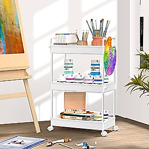 SOLEJAZZ Rolling Storage Cart, 3 Tier Utility Cart Mobile Slide Out Organizer, Bathroom Standing Rack Shelving Unit Organizer for Kitchen, Bathroom, Laundry Room, White