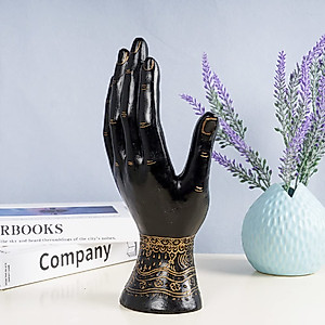 Palmistry Hand Resin Statue Telling Palm Reading, Ancient Mystical Palm with Lines and Symbols Sculpture for Palm Readers（Black）