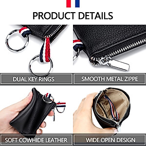 imeetu Leather Coin Purse Wallet, Mini Dual Keyrings Change Pouch Card Holder for Men Women (Black, standard)