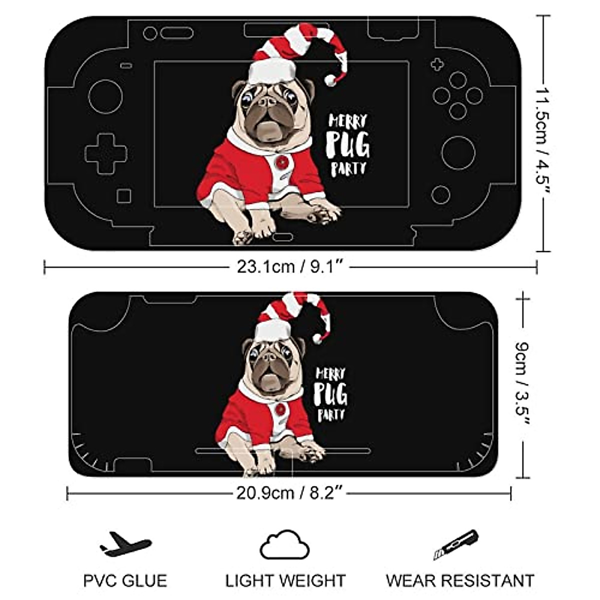 Santa Pug Stickers Full Wrap Decal Skin Faceplate Protective Stickers Compatible for Nintendo Switch for Switch Lite