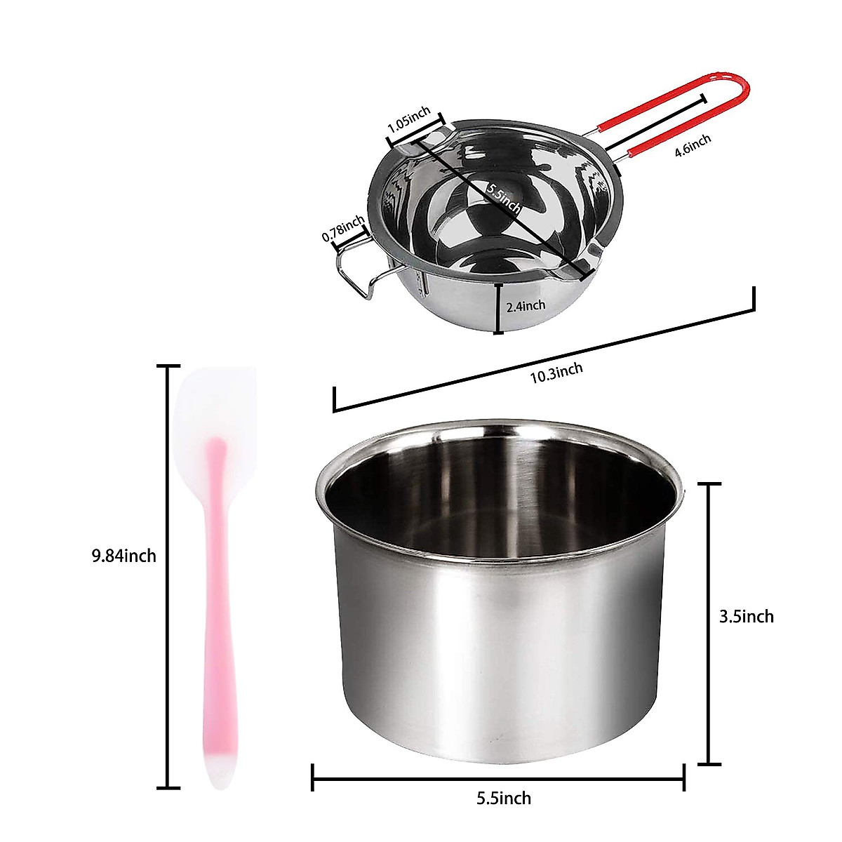 2 Pack Stainless Steel Double Boiler Pot with Heat Resistant Handle, Melting Pot Universal for Melting Chocolate, Butter, Cheese, Caramel and Candy, Capacity 450ML/900ML