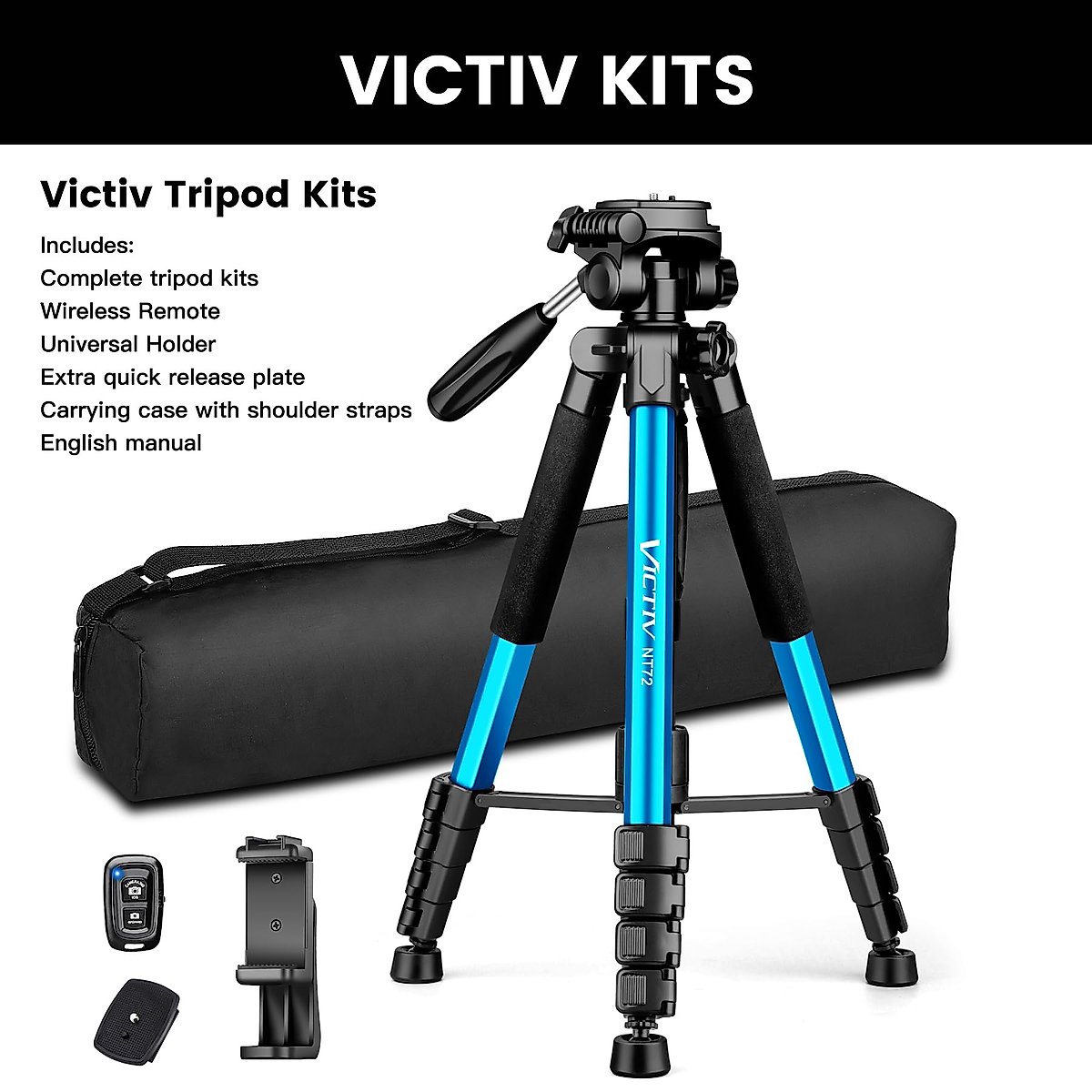 Tripod for Camera, 72" Camera Tripod with Remote, Heavy Duty Tall Camera Tripod Stand, Professional Aluminum Video Tripod, Compatible with Gopro/Camcorder/Binocular