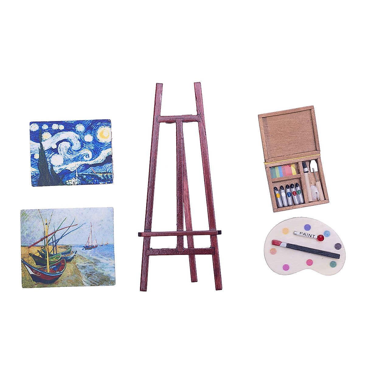 Fateanuki Doll House Accessory Painting Tool Set and Small Potted Plants Miniature Dollhouse Toy Balcony Patio Furnitures Decoration Accessories 1 12 Scale