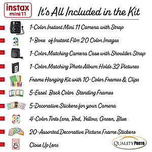 Fujifilm Instax Mini 11 Instant Camera (Charcoal Grey) with Case, 20 Fujifilm Films and More Accessories Photo Microfiber Cloth…