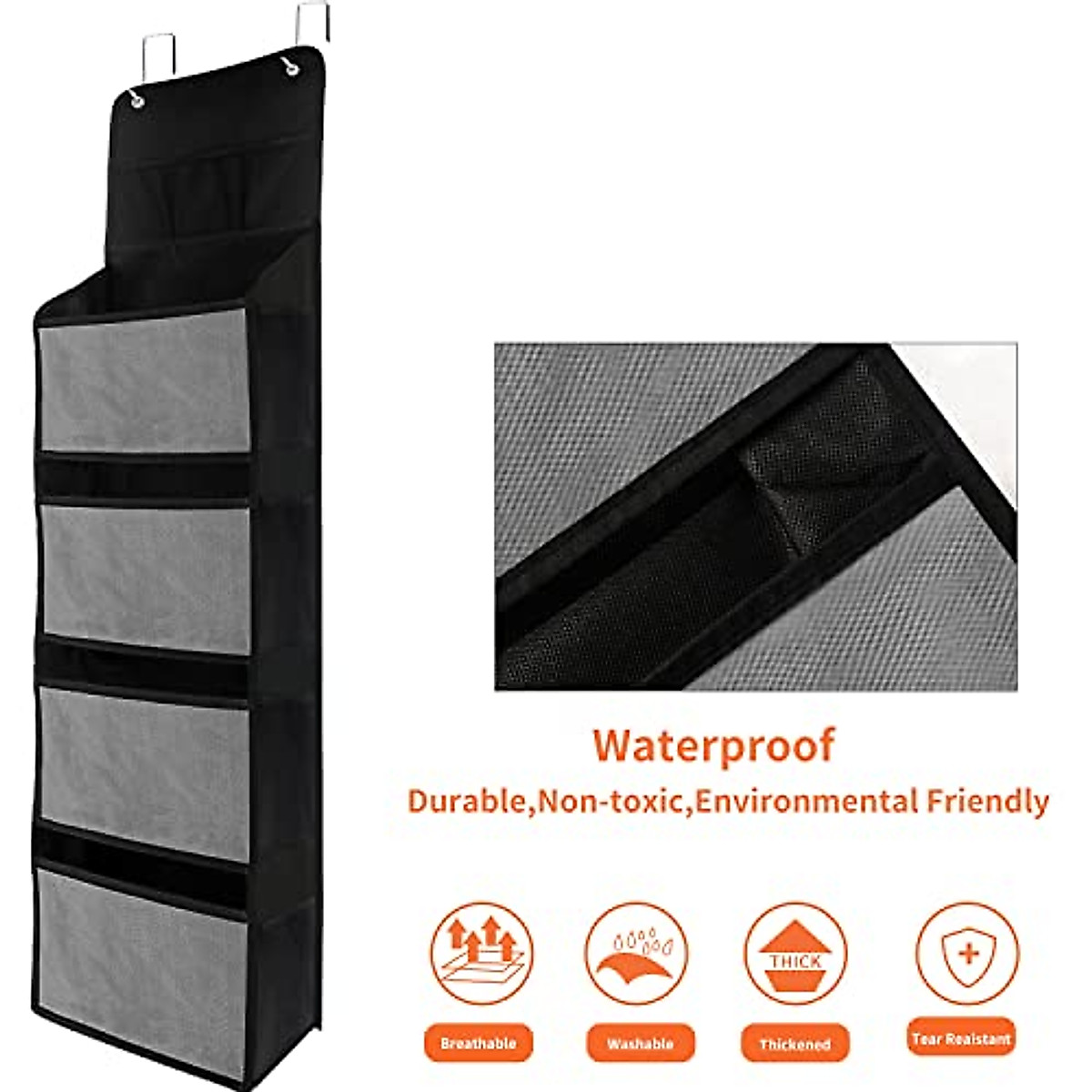 Boczif Over Door Hanging Organizer, 5-Shelf Wall Mount Storage with 4 Large Pocket and Mesh Clear Window, Anti Tilt Behind Door Organizer for Bathroom, Pantry, Closet, Dorm, Toys, Kitchen, Cosmetics