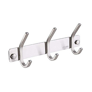 None/Brand Rustproof Coat Rack Wall Mounted Stainless Steel 3-Hook Towel Hook Hook Rack Hook Rail Rust Resistant Brushed Finish, AH203H3-2