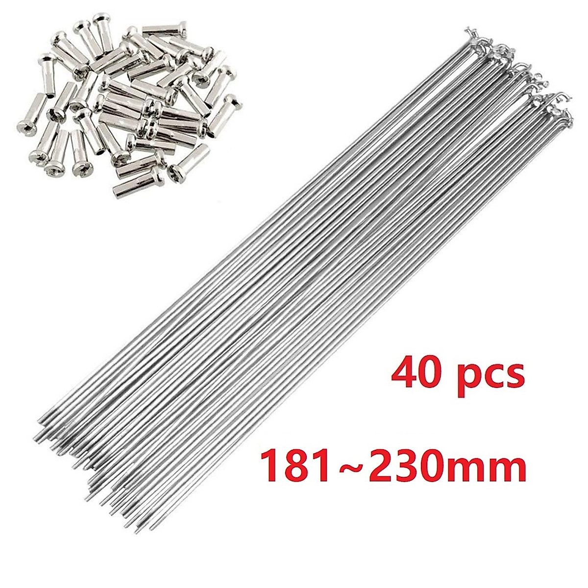 40PCS 181mm-230mm Silver 14G Bicycle Spokes with Nipples Stainless Steel Mountain Road Bike (Color : 200mm)