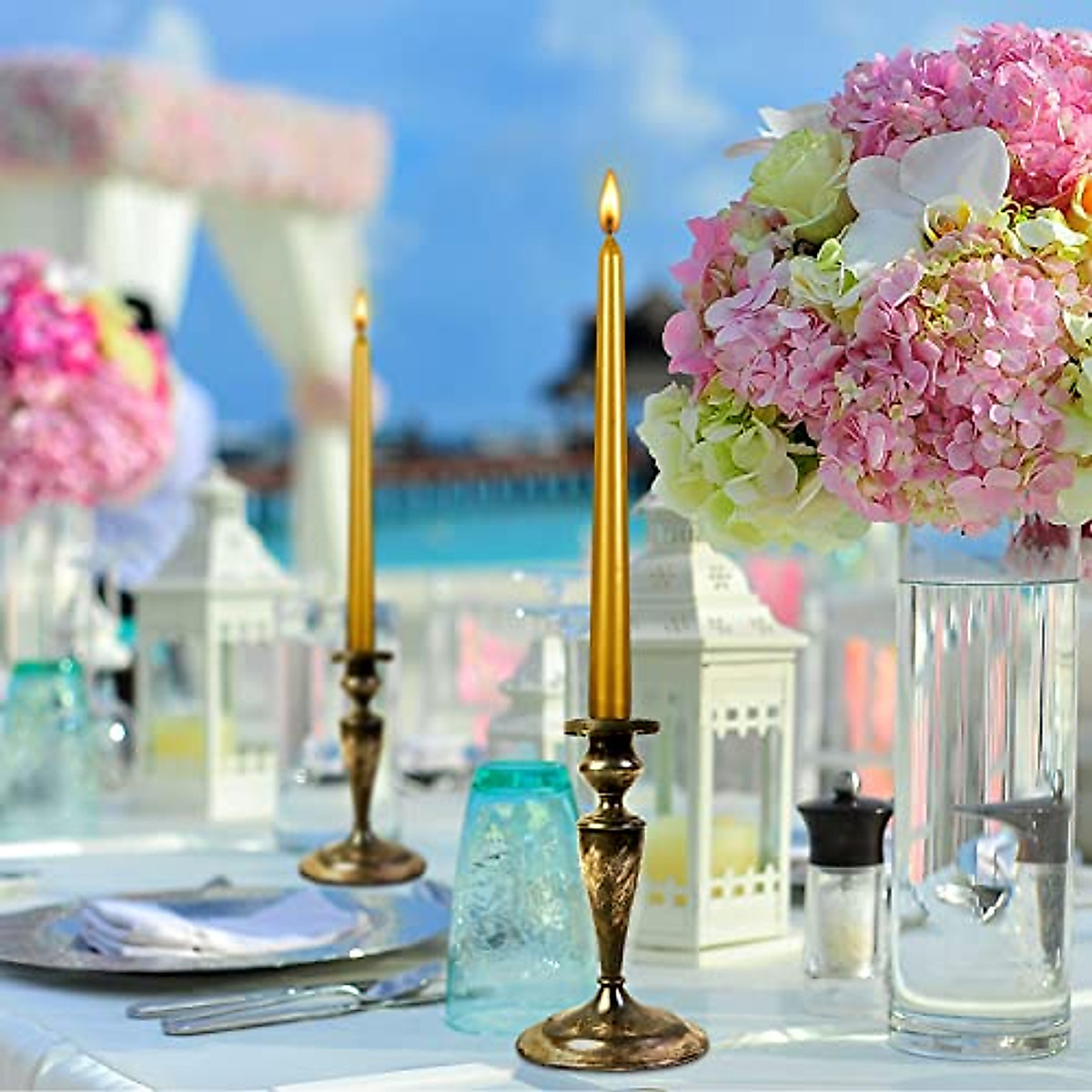 4 piecesTall Metallic Taper Spiral Taper Candle Candles - 10 Inch Metallic, Dripless,wist Taper Candle, Spiral Taper Candle, Taper Spiral Long Candles Wax Unscented Dinner Candle (25cm, Gold)