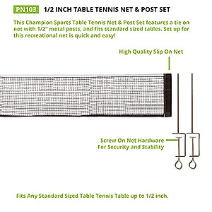 Champion Sports Table Tennis Net & Post Set, 1/2"
