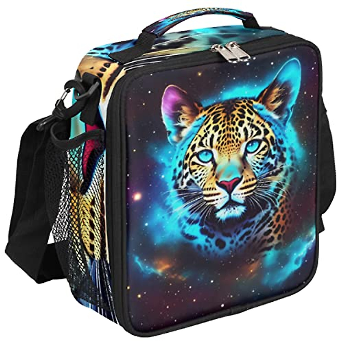 Insulated Lunch Bag, Galaxy Space Animal Leopard Lunch Box Wide Opened Tote Reusable Lunch Container Organizer Thermal Cooler Bag with Shoulder Strap for School Office Picnic Hiking Beach Fishing