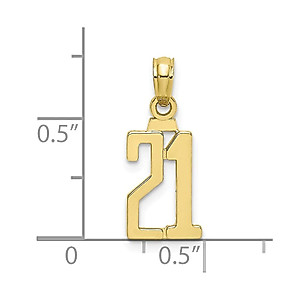 Solid 10k Yellow Gold Number 21 Pendant Charm