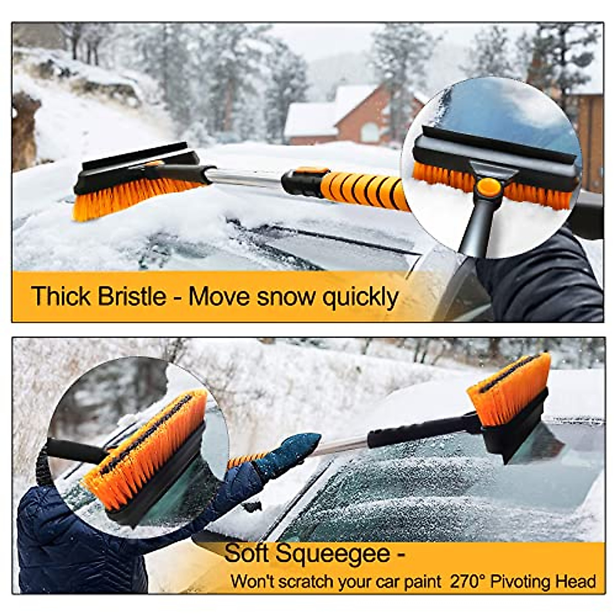 JTeena 42” Extendable Snow Brush with Squeegee, Ice Scraper and Emergency Car Snow Shovel, 5 in 1 Detachable Windows Scraper with Foam Grip for Car Windshield, Snow Broom for Car Auto SUV Truck